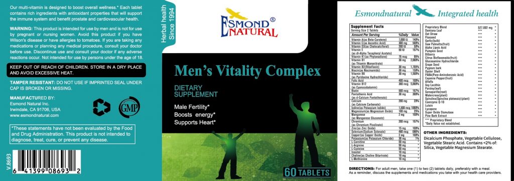 Esmond Natural Men’s Vitality Complex – Power Nutritional