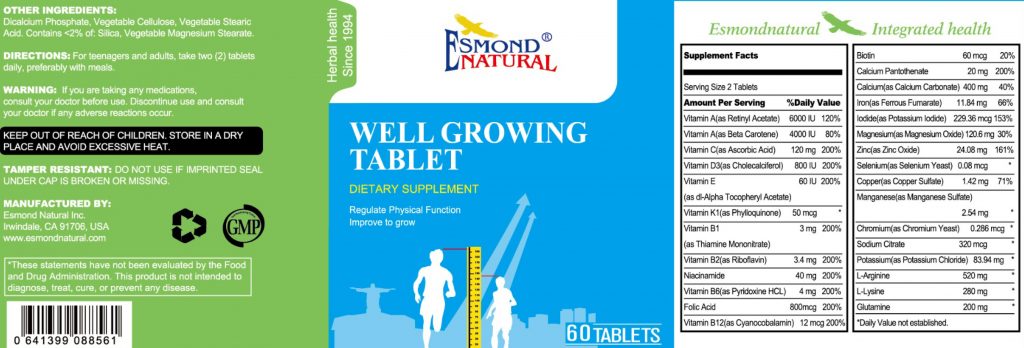 Esmond Natural Well Growing Tablet – Power Nutritional
